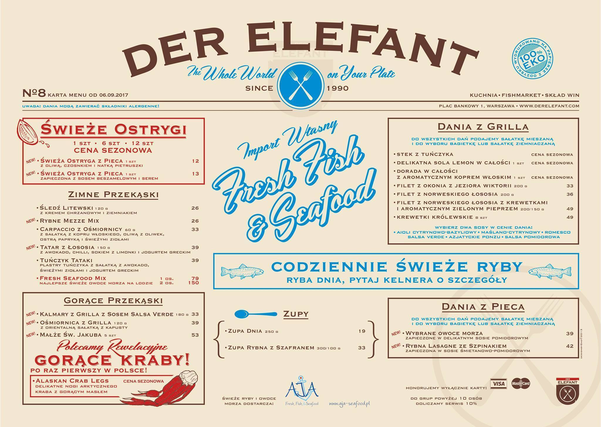 Menu at Der Elefant pub & bar, Warsaw