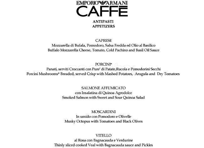 Menu da Emporio Armani Caffè caffè bar, Milano