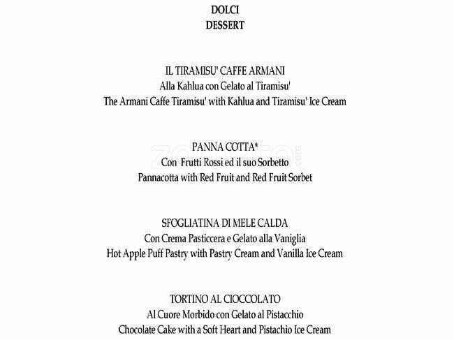 Menu da Emporio Armani Caffè caffè bar, Milano