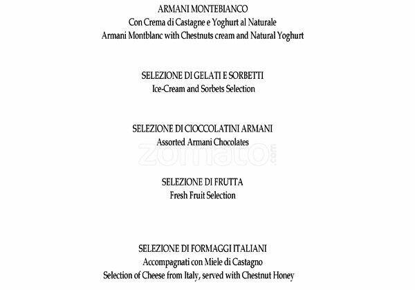 Menu da Emporio Armani Caffè caffè bar, Milano