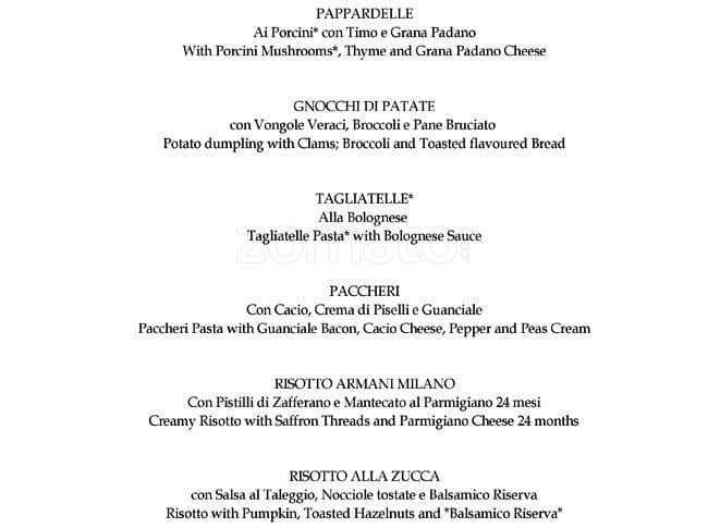 Menu da Emporio Armani Caffè caffè bar, Milano
