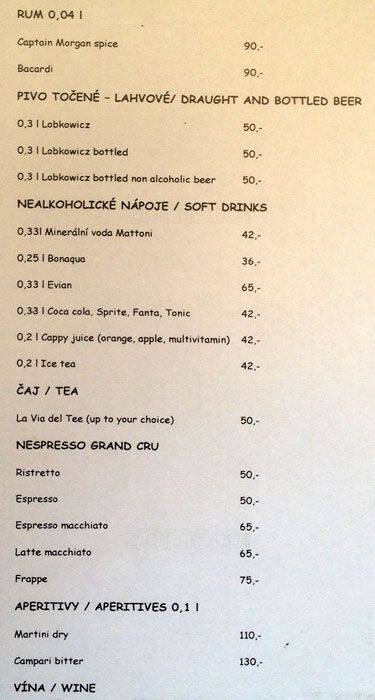 Menu at Monastery Garden Prague, Czech Republic