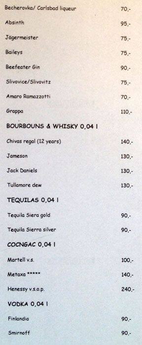 Menu at Monastery Garden Prague, Czech Republic