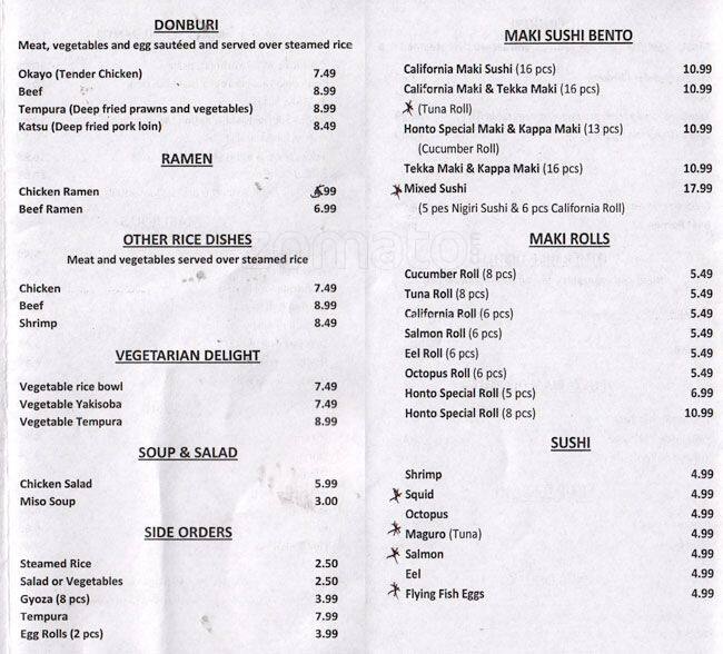 Menu at Honto Teriyaki II restaurant, Bonney Lake