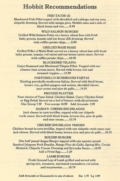Menu at Hobbit Cafe, Houston
