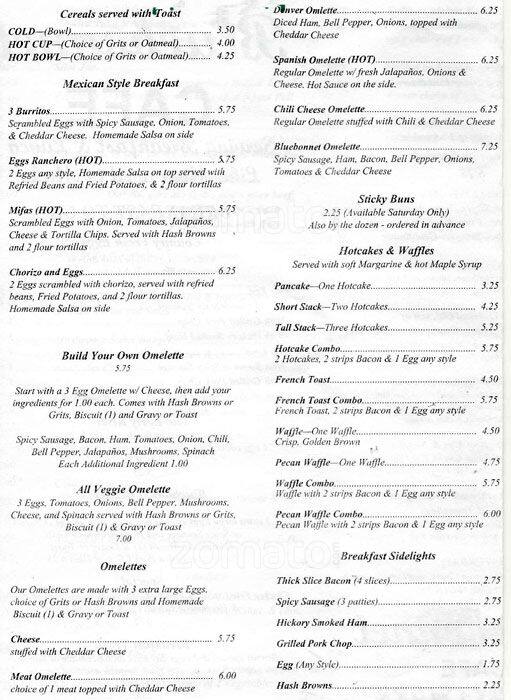 Menu at Bluebonnet Cafe, Haltom City, Haltom Rd