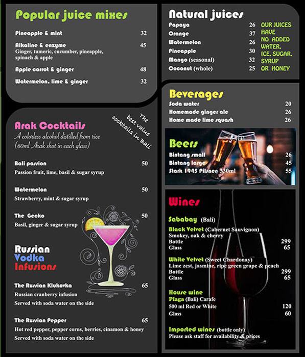 Menu at Cafe Vespa, Ubud