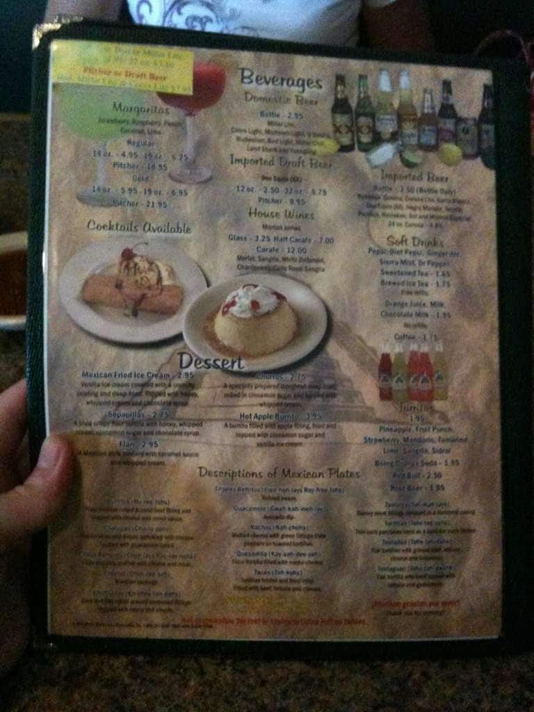 Menu at La Tolteca Mexican Restaurant, Salisbury