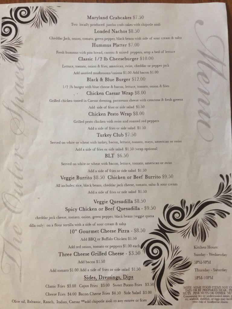 Menu at The Outer Space pub & bar, Hamden