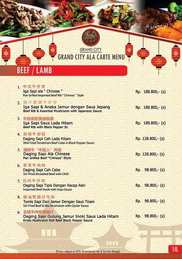 Menu at Grand City Restaurant - Manhattan Hotel, Jakarta