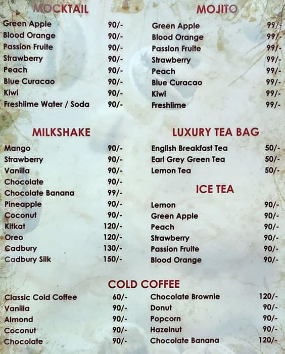 Menu at The Mocktail Cafe, Nashik, Shop 1