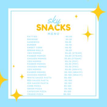 Menu of Sky Snacks, Nilothi, New Delhi