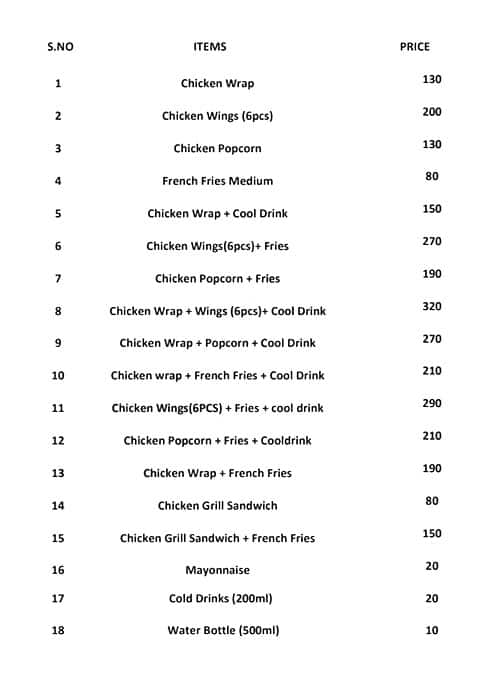 Menu of Down Town Restaurant & Cafeteria, Masab Tank, Hyderabad