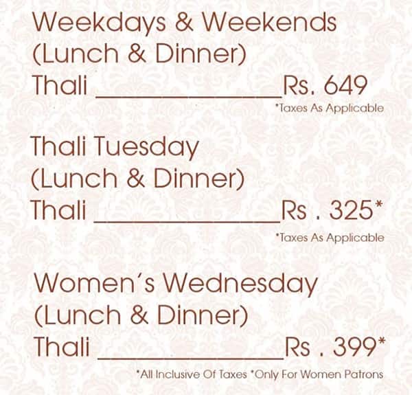 Menu of Rajdhani, Orion Mall, Malleshwaram, Bangalore