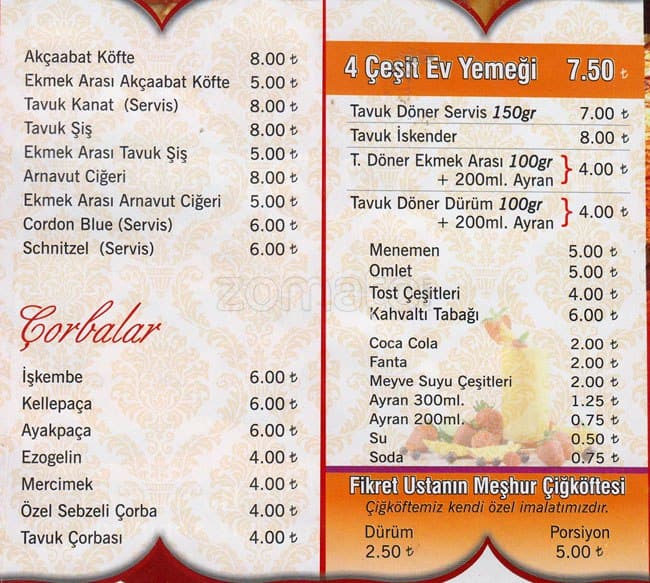 Menu at Dedem Piknik, Ankara, Gazi Mustafa Kemal Bulv. No:145/B