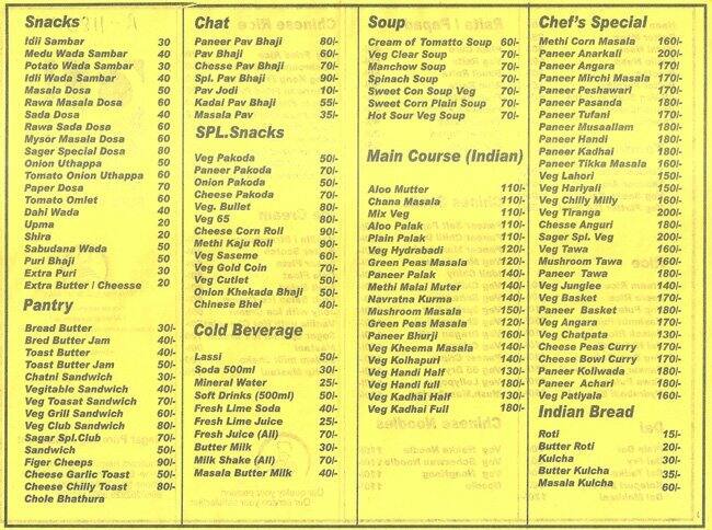 Sagar Pure Veg Menu, Menu for Sagar Pure Veg, Warje, Pune - Zomato