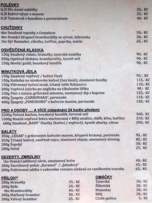 Menu at Polly, Prague