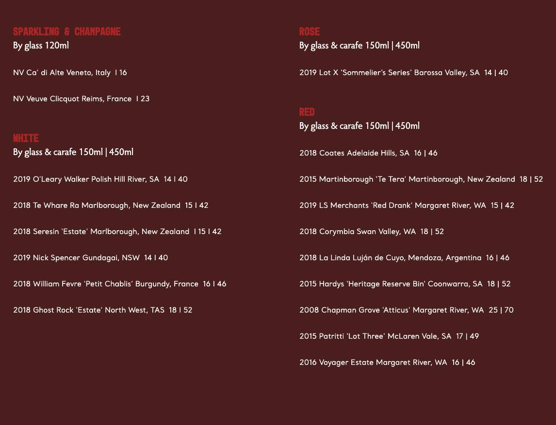 Menu at Chophouse Sydney steakhouse, Sydney
