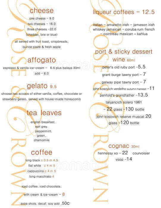 Carta del restaurante Rose & Crown Hotel, Guildford