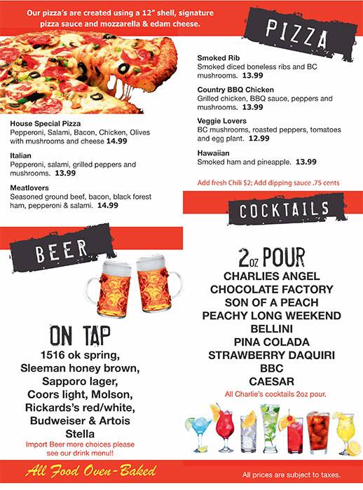 Menu at Charlie Hamiltons Pub, Coquitlam