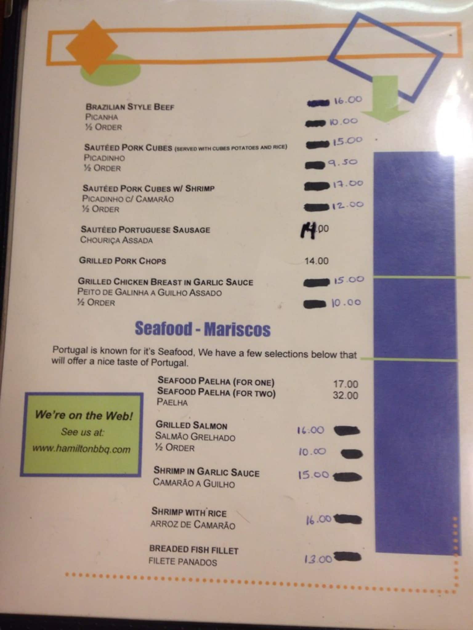 Menu at Hamilton Barbecue And Restaurant, New Brunswick