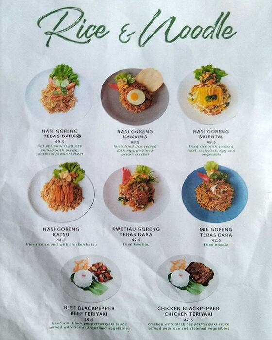 Carta de The Teras Dara Restaurant & Lounge, Bogor