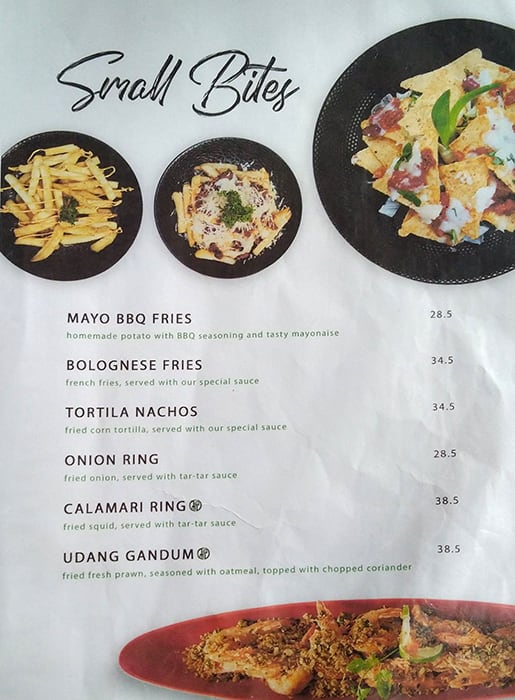 Menu at The Teras Dara restaurant, Bogor