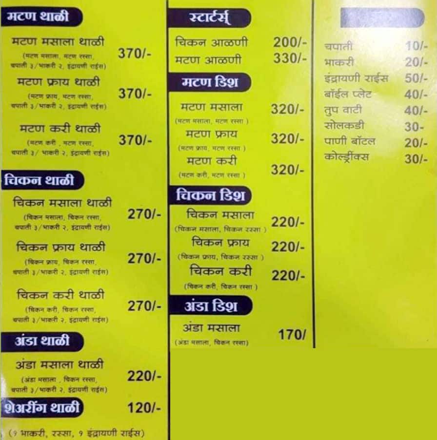 Menu of Sainath Khanaval, Baner, Pune