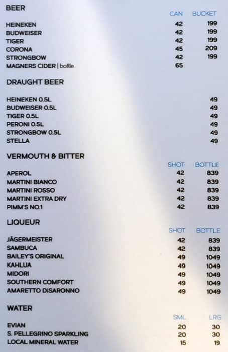 Menu at Zero Gravity Dubai restaurant, Dubai