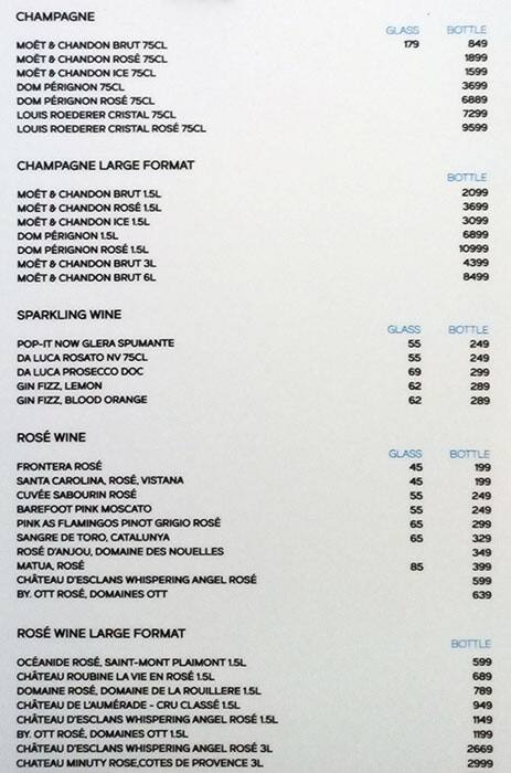 Menu at Zero Gravity Dubai restaurant, Dubai