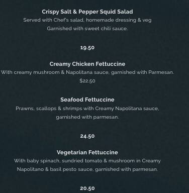 Menu at Celsius Gastrobar, Auckland