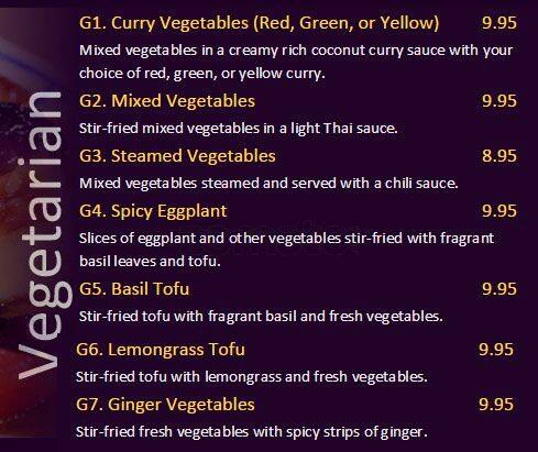 Menu at New Thai Restaurant, Toronto