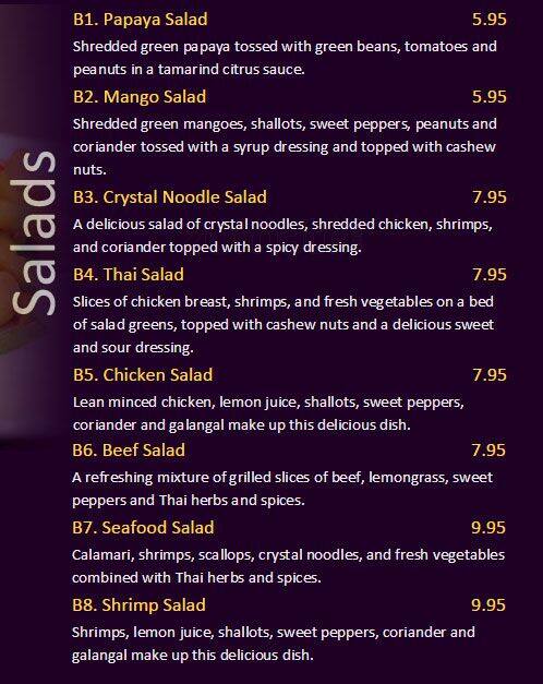 Menu at New Thai Restaurant, Toronto