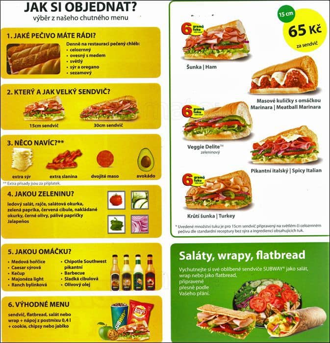Subway Menu, Menu podniku Subway, Ostrava, Ostrava - Lunchtime/Zomato