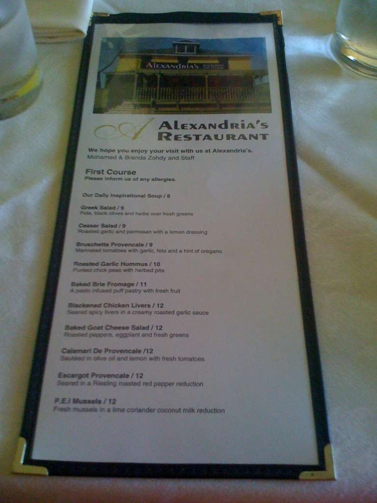 Menu at Alexandria's Restaurant & Lounge, Sudbury