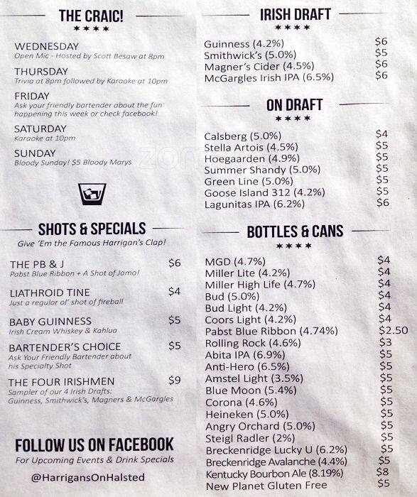 Harrigan's Menu, Menu for Harrigan's, Lakeview, Chicago - Urbanspoon/Zomato