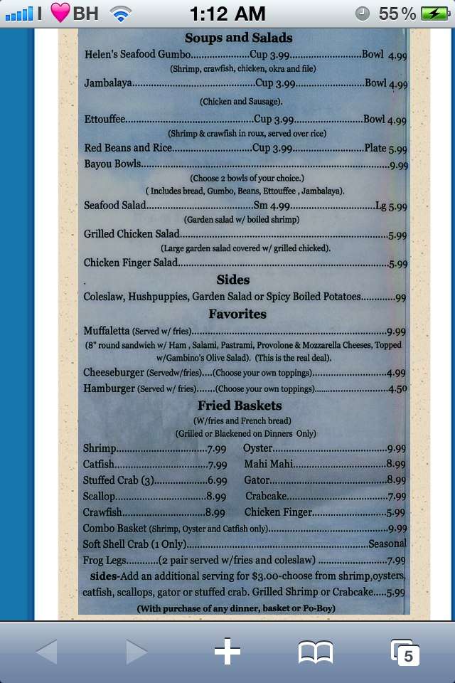 Menu at Po Boy Factory restaurant, Huntsville