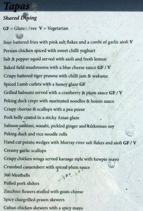 Menu at The Grand Hotel restaurant, Labrador, 360 Marine Parade