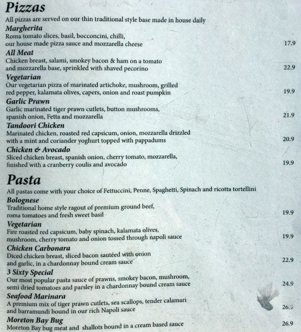 Menu at The Grand Hotel restaurant, Labrador, 360 Marine Parade