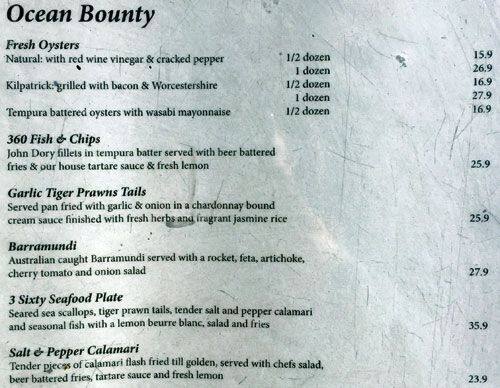 Menu at The Grand Hotel restaurant, Labrador, 360 Marine Parade