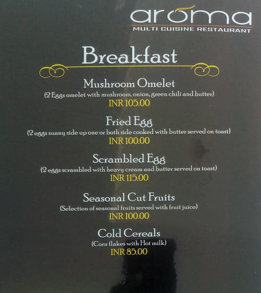 Menu of Aroma Multicusine Restaurant, Gachibowli, Hyderabad