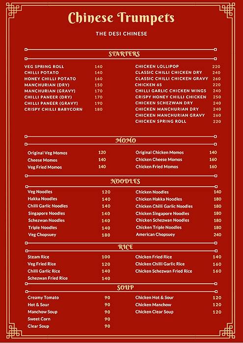 Menu of Chinese Trumpets, Sector 49, Gurgaon