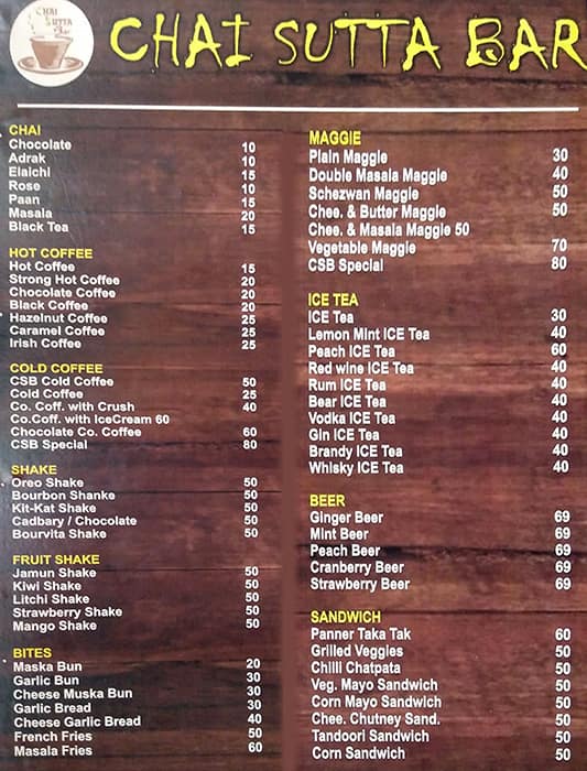 Menu of Chai Sutta Bar, Dhankawadi, Pune