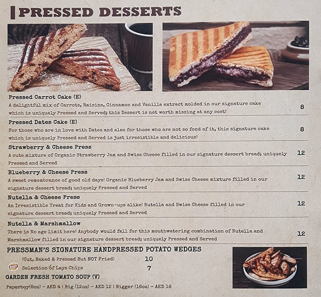 Menu at Pressman's Pressed Sandwich - DSO restaurant, Dubai, Headquarter 1