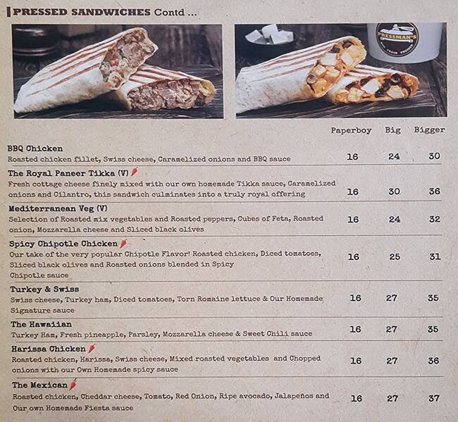 Menu at Pressman's Pressed Sandwich - DSO restaurant, Dubai, Headquarter 1