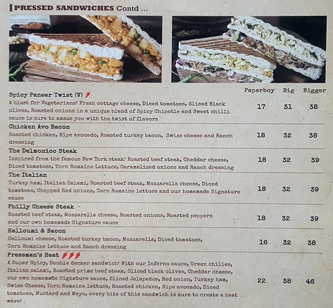 Menu at Pressman's Pressed Sandwich - DSO restaurant, Dubai, Headquarter 1