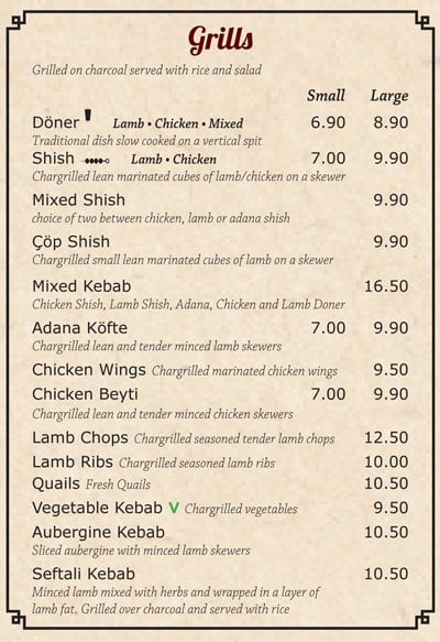 Menu at Kervan Sofrasi Restaurant, London, 171 Hertford Rd