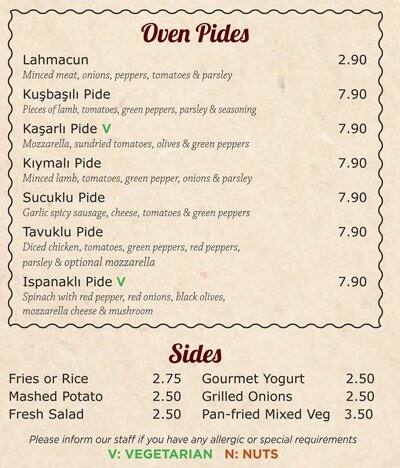 Menu at Kervan Sofrasi Restaurant, London, 171 Hertford Rd