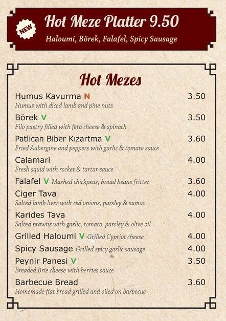 Menu at Kervan Sofrasi Restaurant, London, 171 Hertford Rd