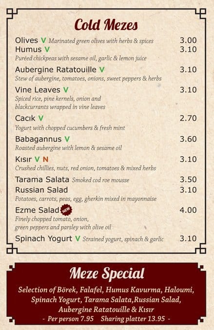 Menu at Kervan Sofrasi Restaurant, London, 171 Hertford Rd